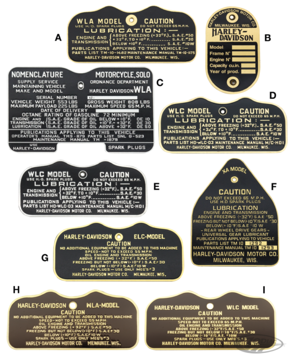 Harley Davidson Brass Data Plate - The Garage Sale 44